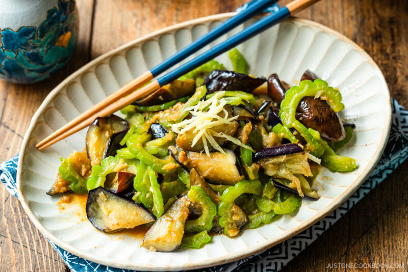 Stir-Fried Bitter Melon and Eggplant with Miso • Just One Cookbook
