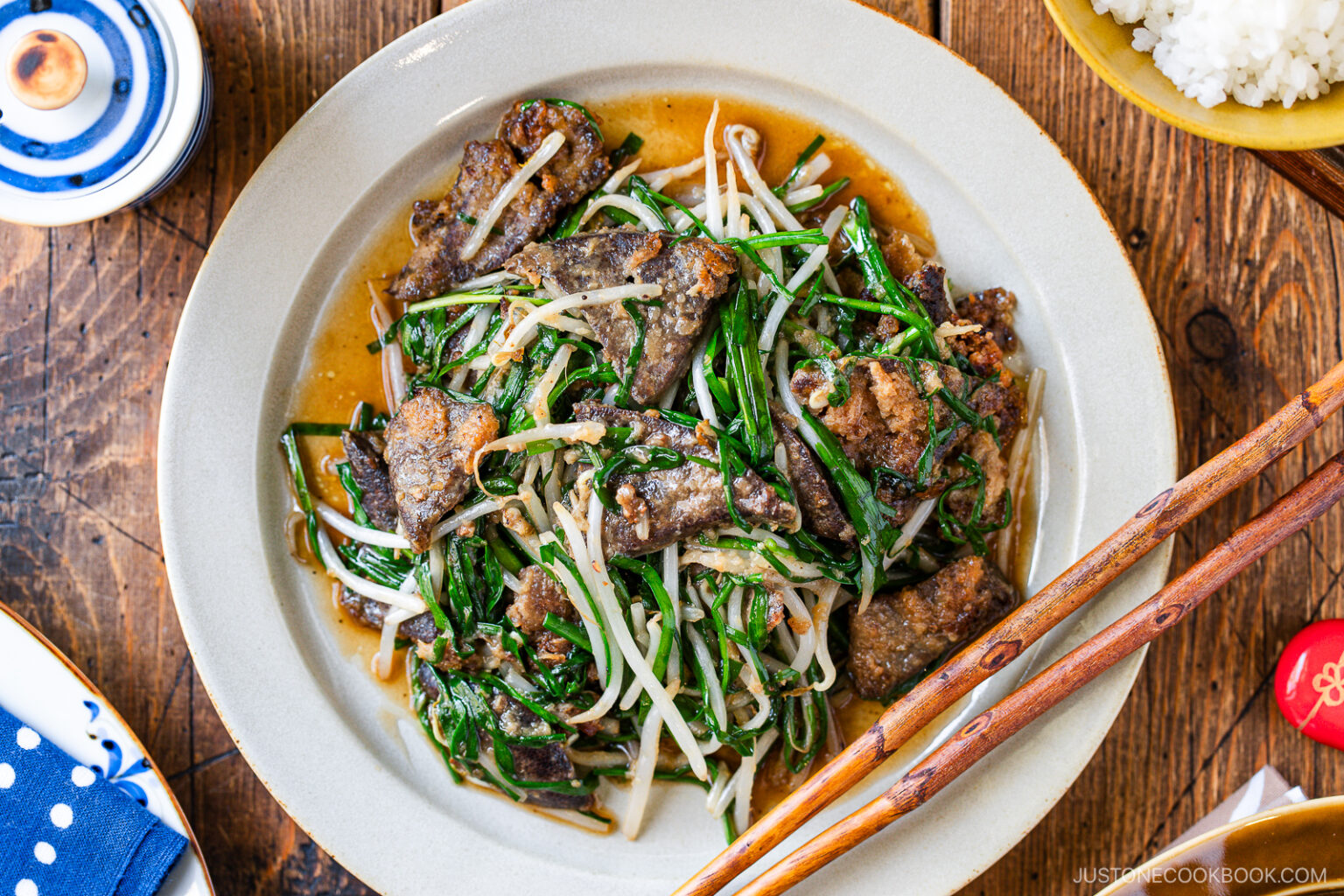 Stir-Fried Pork Liver and Garlic Chives (Nira Reba) レバニラ炒め • Just One ...