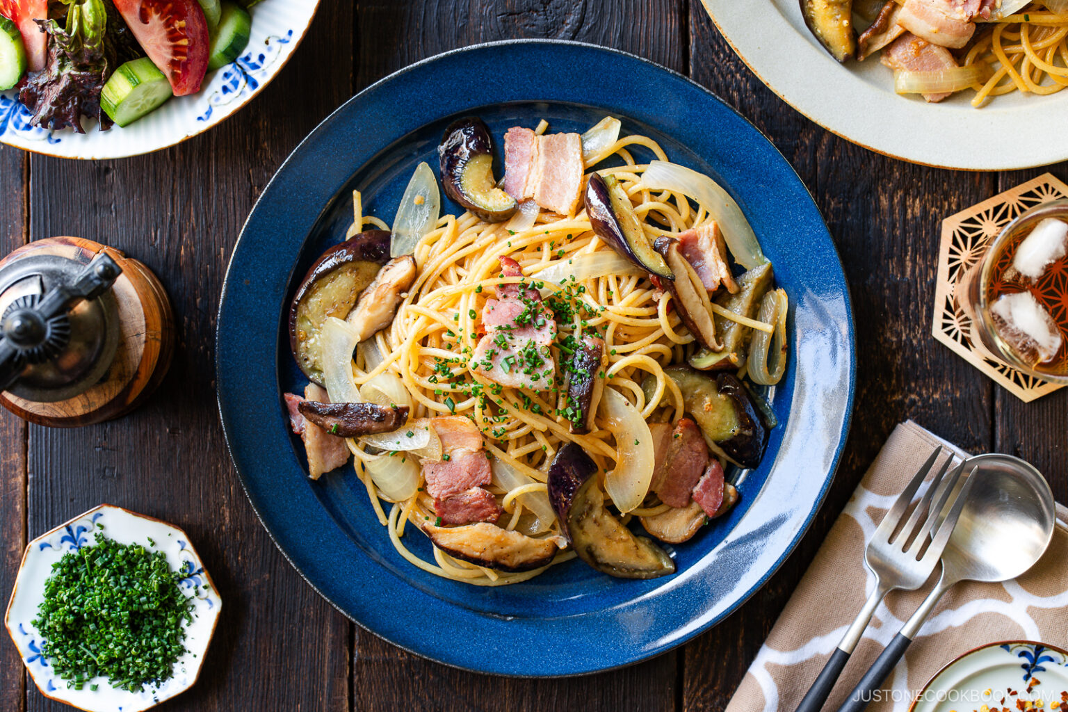 Bacon & Eggplant Soy Sauce Butter Pasta • Just One Cookbook