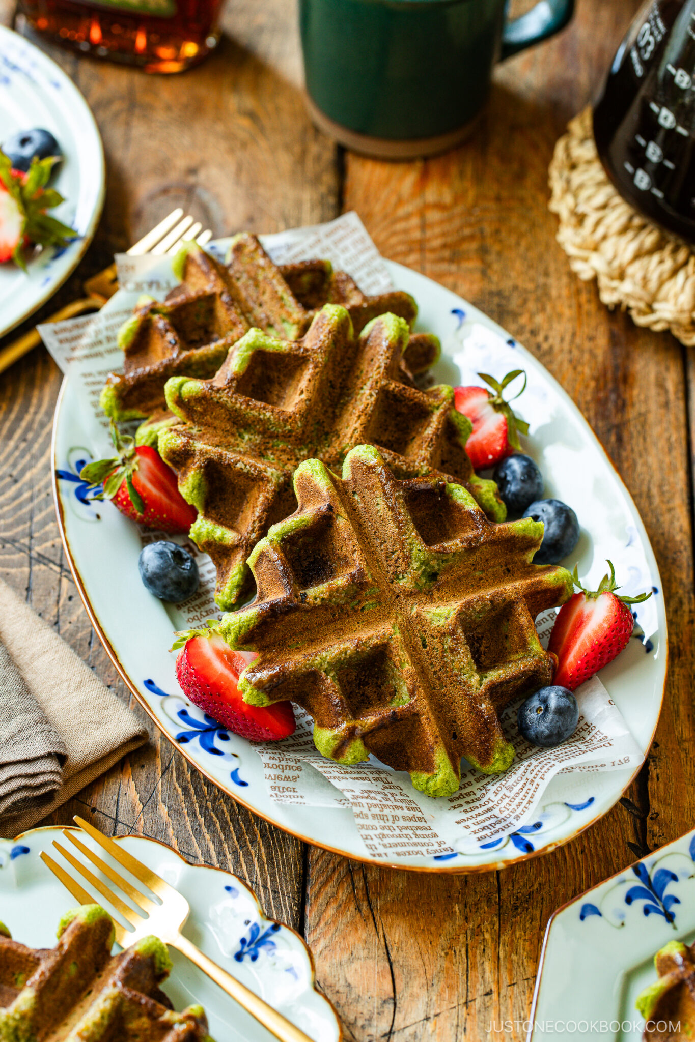 Matcha Mochi Waffles • Just One Cookbook