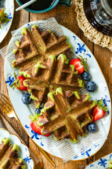 Matcha Mochi Waffles • Just One Cookbook
